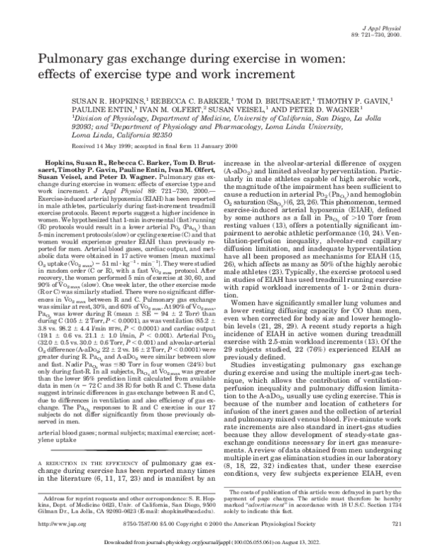 (PDF) Pulmonary gas exchange during exercise in women: effects of ...