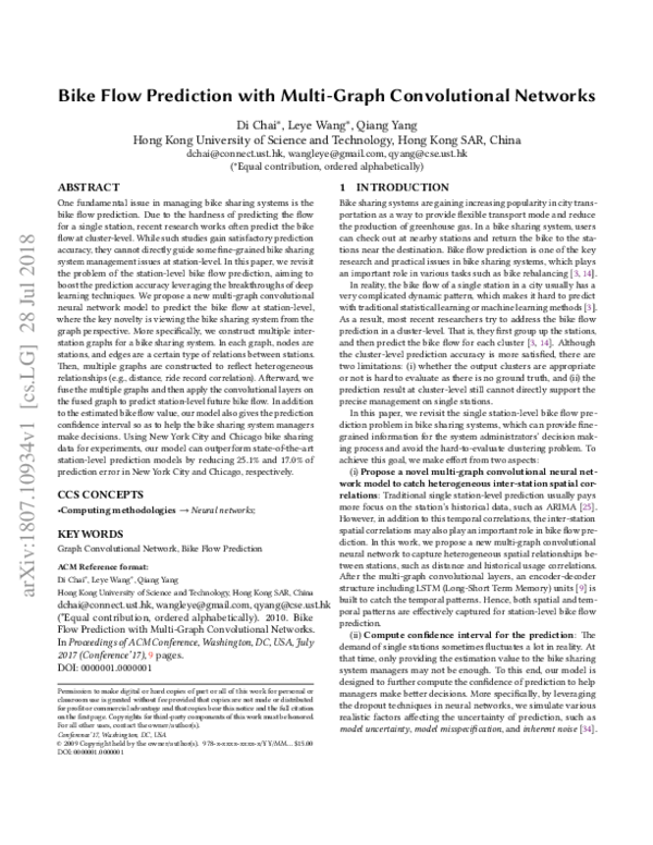 (PDF) Bike flow prediction with multi-graph convolutional networks