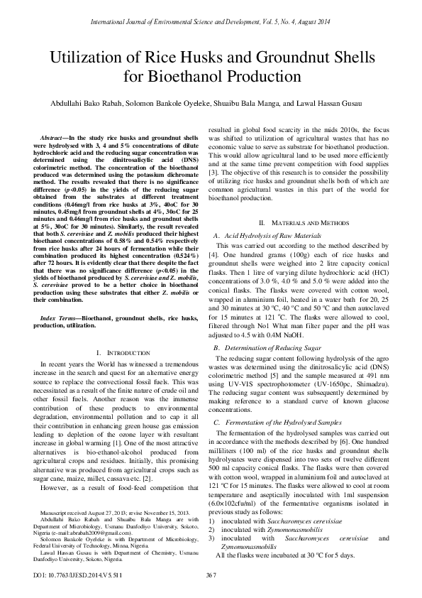 (PDF) Utilization of Rice Husks and Groundnut Shells for Bioethanol ...