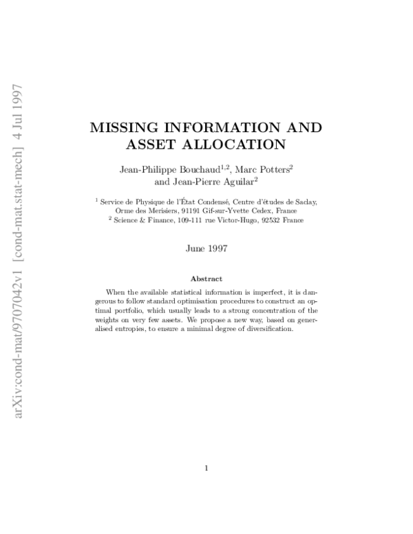 (PDF) Missing information and asset allocation