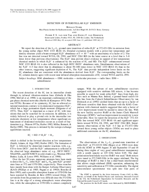 (PDF) Detection of Interstellar H[TINF]2[/TINF]D[TSUP]+[/TSUP] Emission