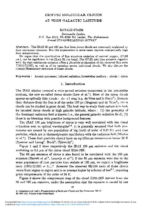 (PDF) Diffuse Molecular Clouds at High Galactic Latitude | Ronald Stark ...