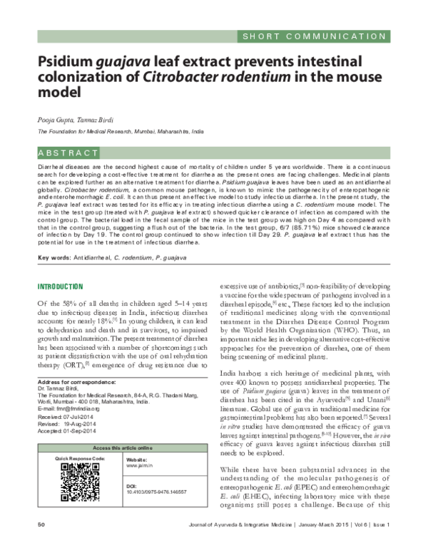 (PDF) Psidium guajava leaf extract prevents intestinal colonization of ...