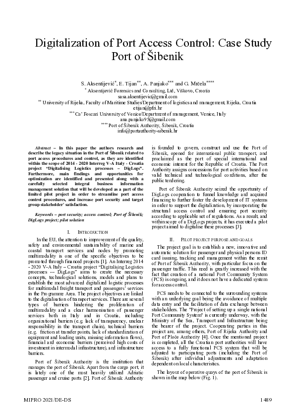 (PDF) Digitalization of Port Access Control: Case Study Port of Šibenik