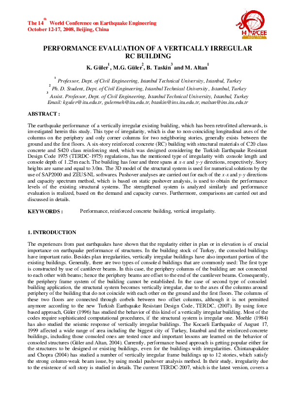 (PDF) PERFORMANCE EVALUATION OF A VERTICALLY IRREGULAR RC BUILDING