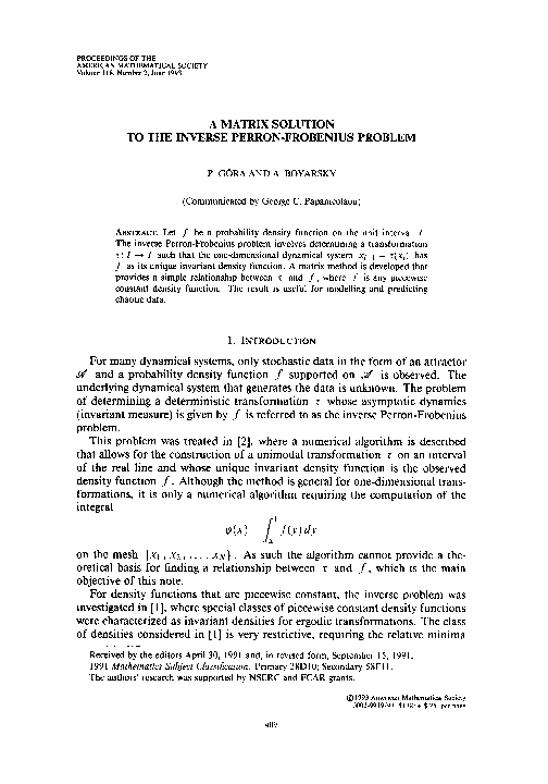 (PDF) A Matrix Solution to the Inverse Perron-Frobenius Problem