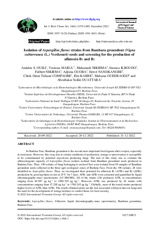 Pdf Isolation Of Aspergillus Flavus Strains From Bambara Groundnut