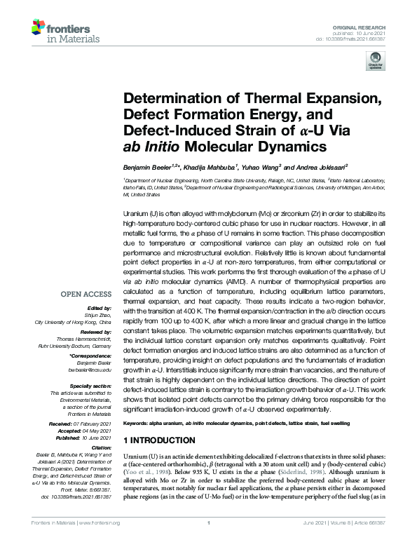 (PDF) Determination of Thermal Expansion, Defect Formation Energy, and ...