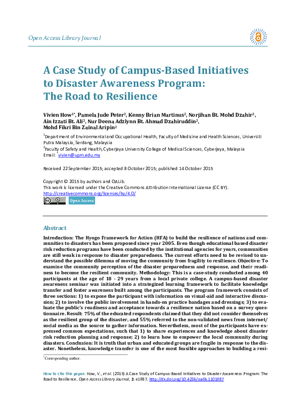 (PDF) A Case Study of Campus-Based Initiatives to Disaster Awareness ...