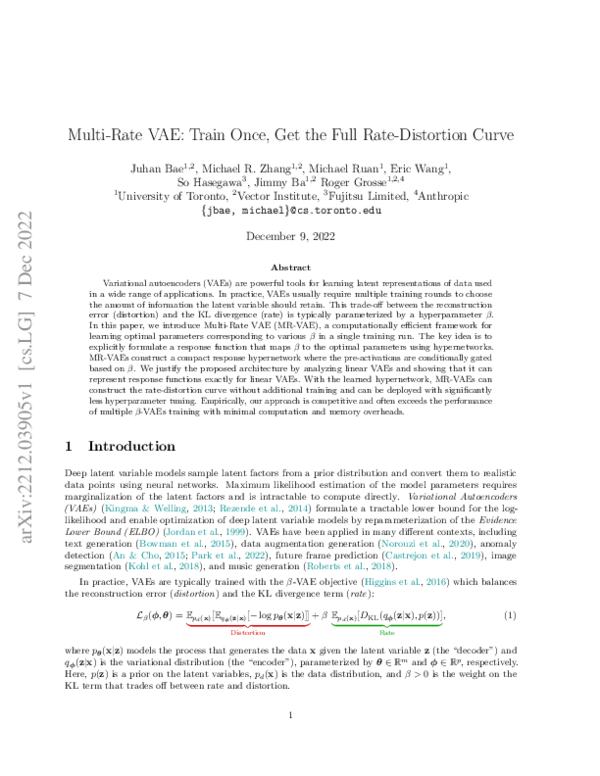 (PDF) Multi-Rate VAE: Train Once, Get the Full Rate-Distortion Curve