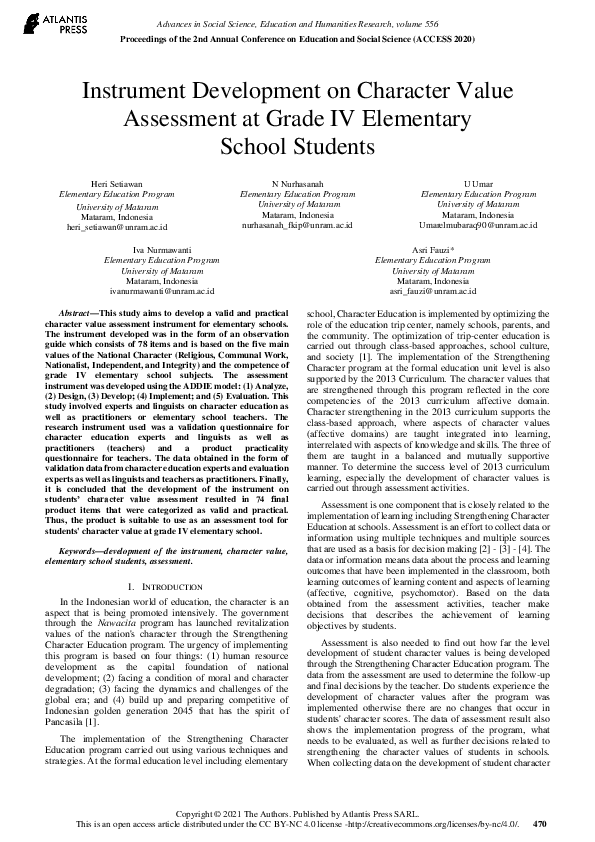(PDF) Instrument Development on Character Value Assessment at Grade IV ...
