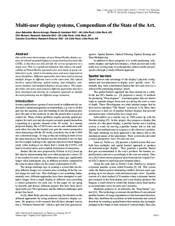 (PDF) Multi-user display systems, Compendium of the State of the Art