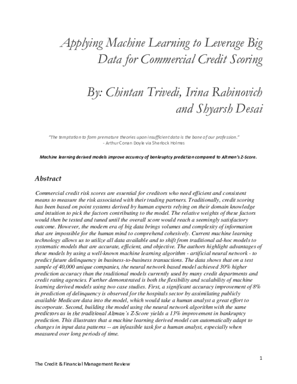 (PDF) Applying Machine Learning to Leverage Big Data for Commercial ...