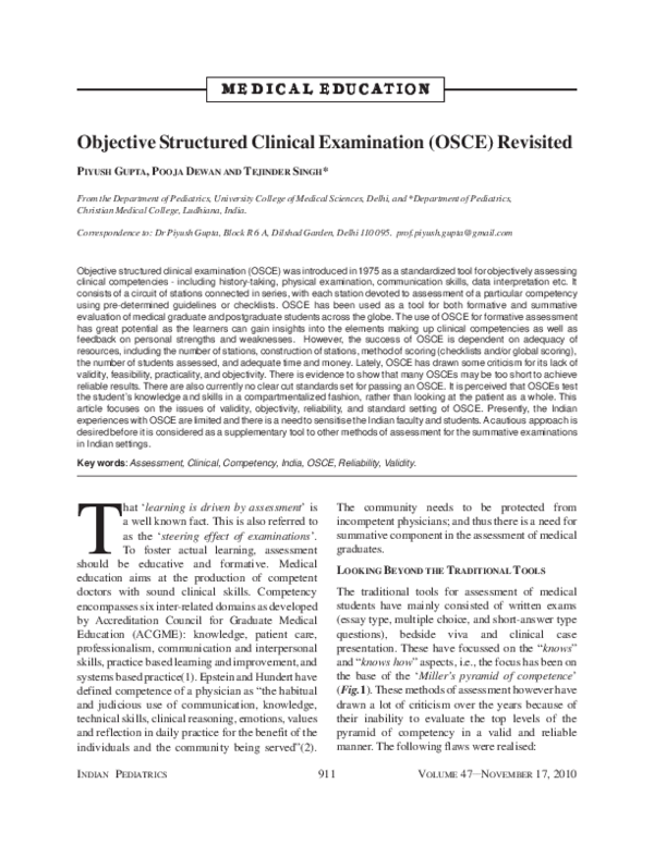 (PDF) Objective structured clinical examination (OSCE) revisited