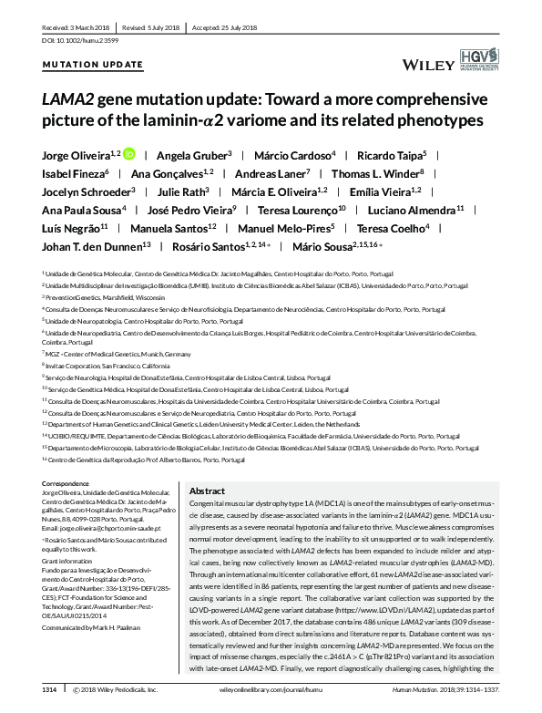 (PDF) LAMA2 gene mutation update: Toward a more comprehensive picture ...