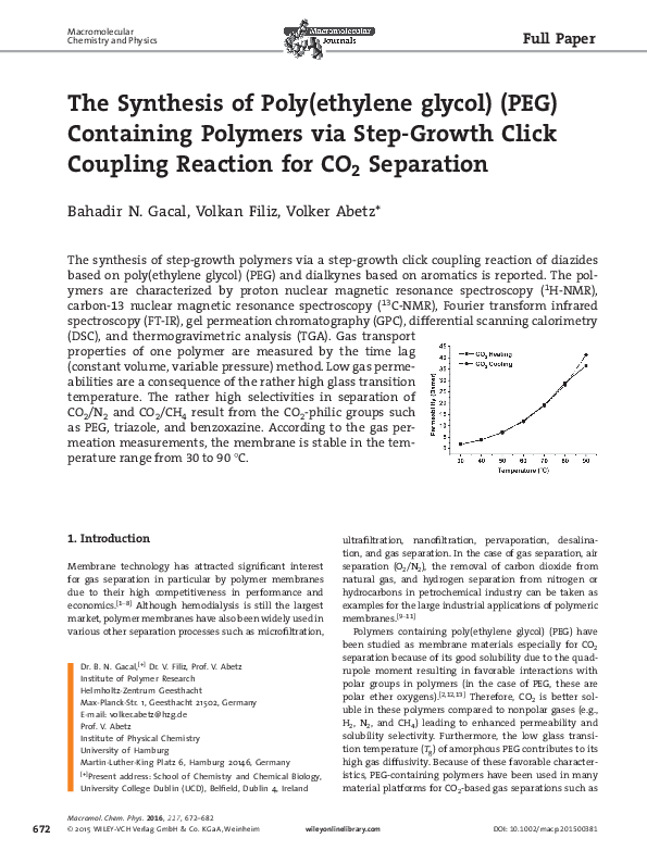 (PDF) The Synthesis of Poly(ethylene glycol) (PEG) Containing Polymers ...