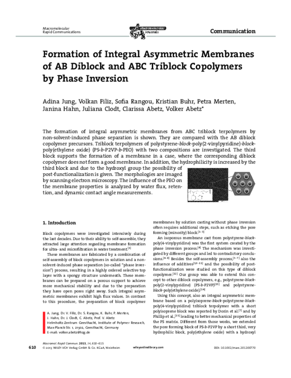 (PDF) Formation of Integral Asymmetric Membranes of AB Diblock and ABC ...