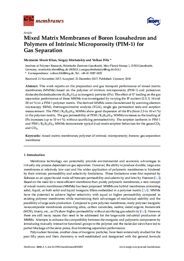 (PDF) Mixed Matrix Membranes of Boron Icosahedron and Polymers of ...