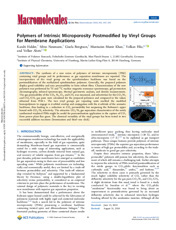 (PDF) Polymers of Intrinsic Microporosity Postmodified by Vinyl Groups ...