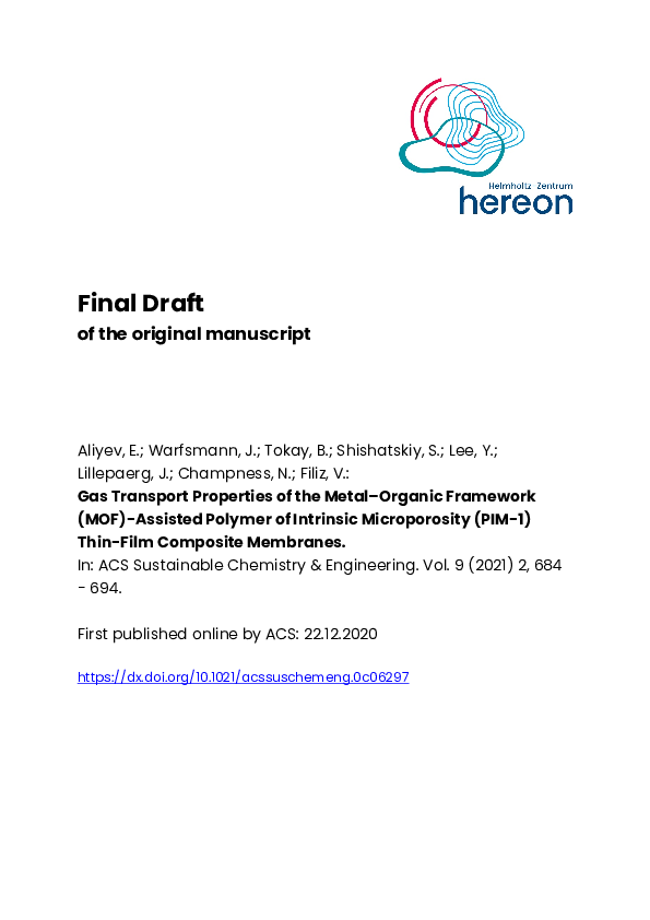 (PDF) Gas Transport Properties of the Metal–Organic Framework (MOF ...