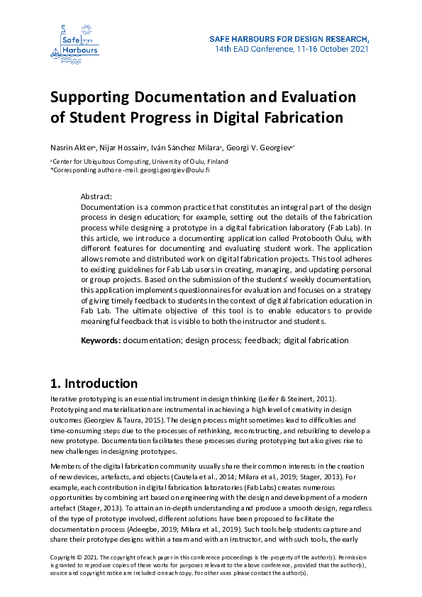 (PDF) Supporting Documentation and Evaluation of Student Progress in ...