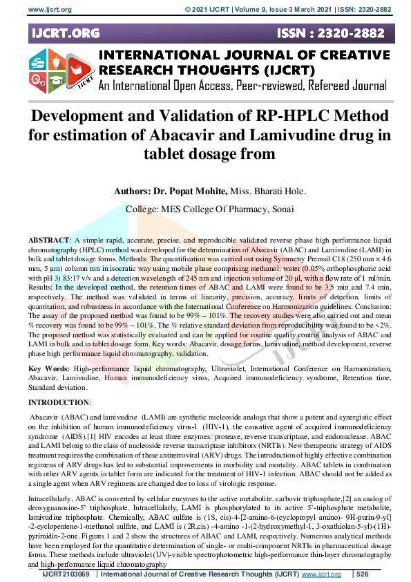 Pdf Development And Validation Of Rp Hplc Method For Estimation Of Abacavir And Lamivudine
