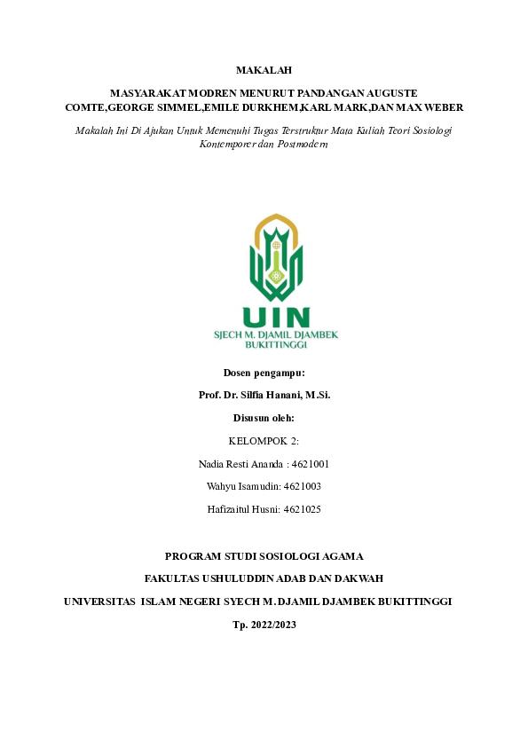 (PDF) Masyarakat modren menurut pandagan aguste dan comte geoge simmel ...