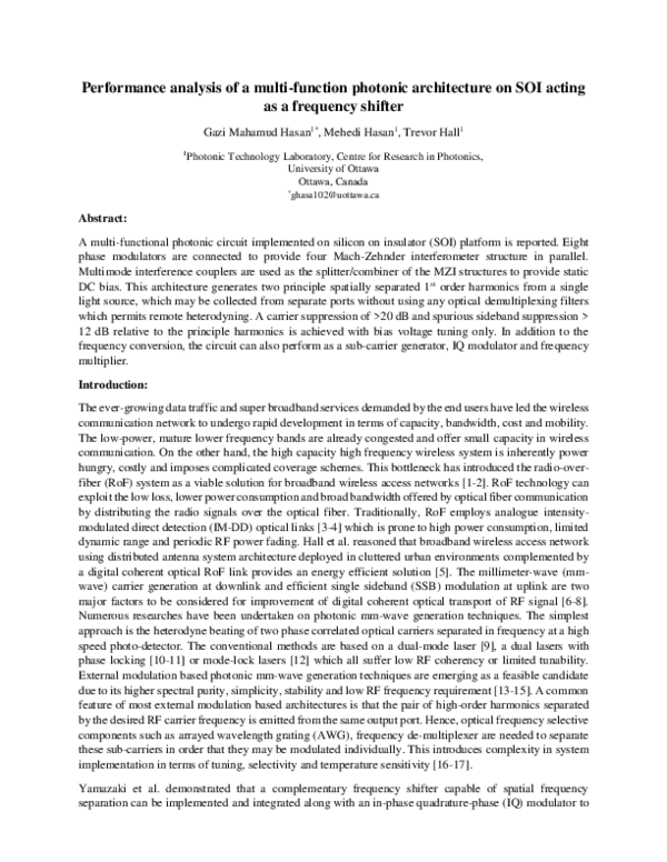 Performance Analysis Of A Multi Function Photonic Architecture On Soi Acting As A Frequency