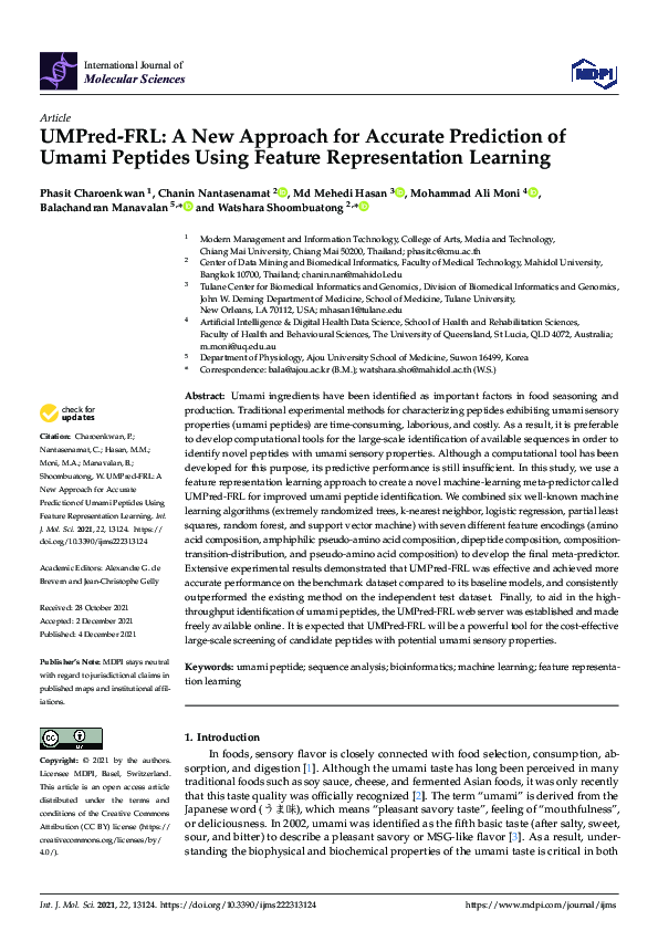 Pdf Umpred Frl A New Approach For Accurate Prediction Of Umami Peptides Using Feature