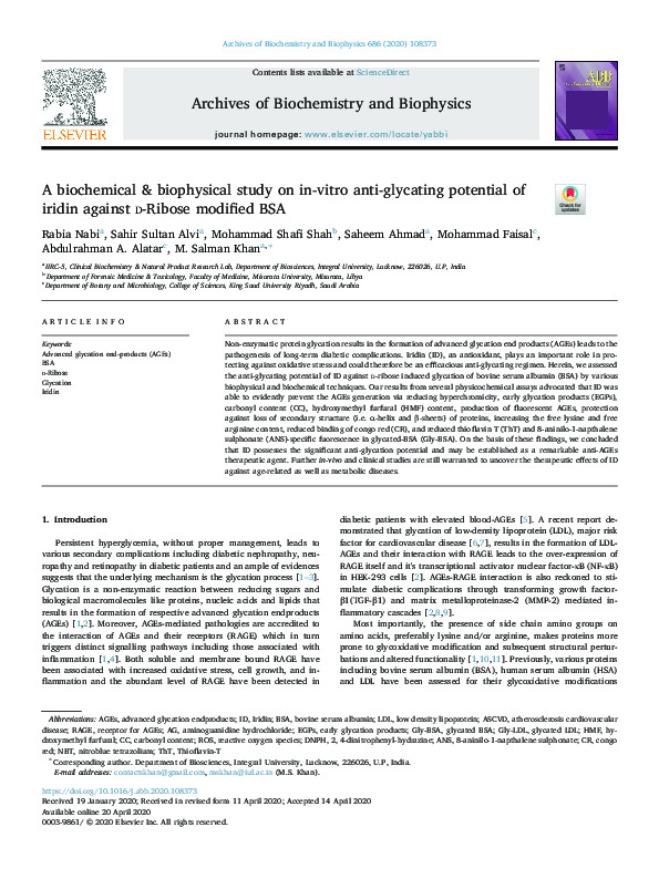 (PDF) A biochemical & biophysical study on in-vitro anti-glycating ...