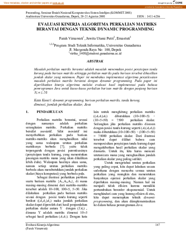 (PDF) Evaluasi Kinerja Algoritma Perkalian Matriks Berantai Dengan ...