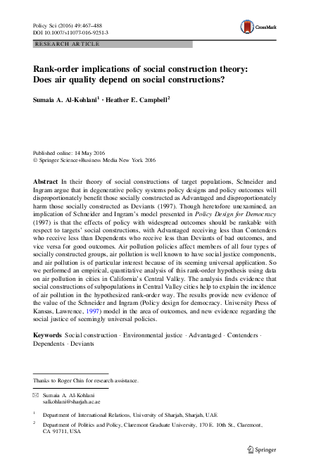 (PDF) Rank-order implications of social construction theory: Does air ...