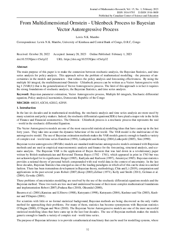 (PDF) From Multidimensional Ornstein - Uhlenbeck Process to Bayesian Vector Autoregressive Process