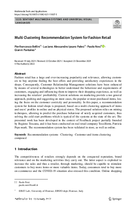 (PDF) Multi Clustering Recommendation System for Fashion Retail