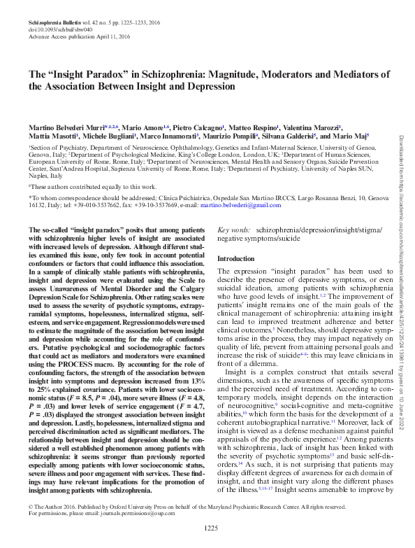(PDF) The "Insight Paradox" in Schizophrenia: Magnitude, Moderators and ...