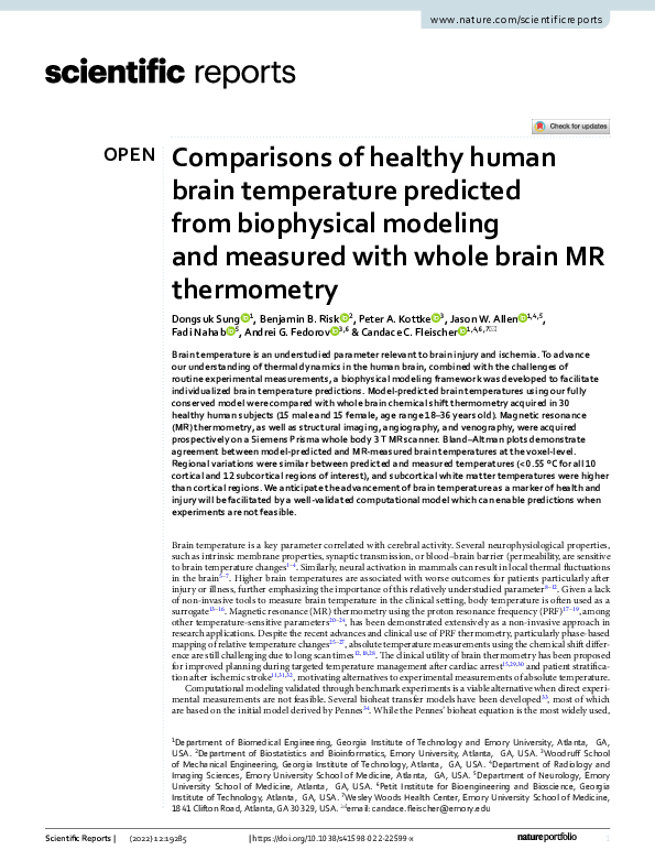 (PDF) Comparisons of healthy human brain temperature predicted from ...