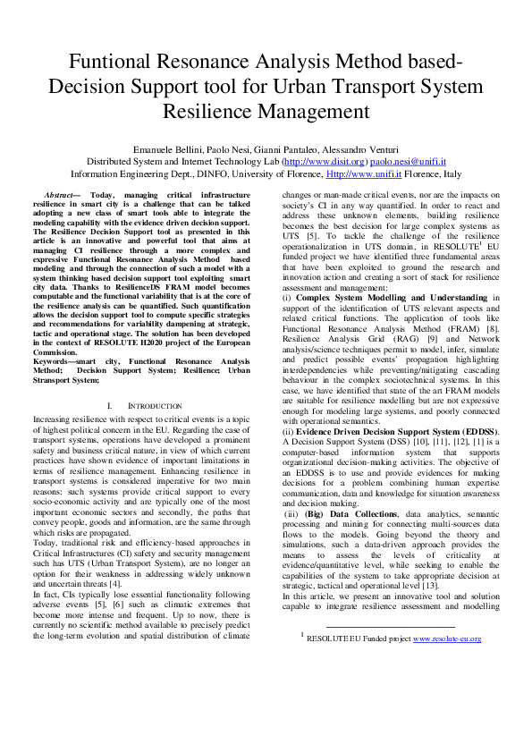 (PDF) Functional resonance analysis method based-decision support tool for urban transport ...