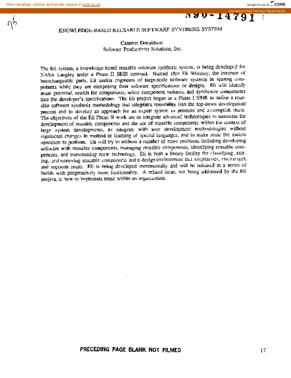 (PDF) Knowledge-based reusable software synthesis system | Cammie Donaldson - Academia.edu