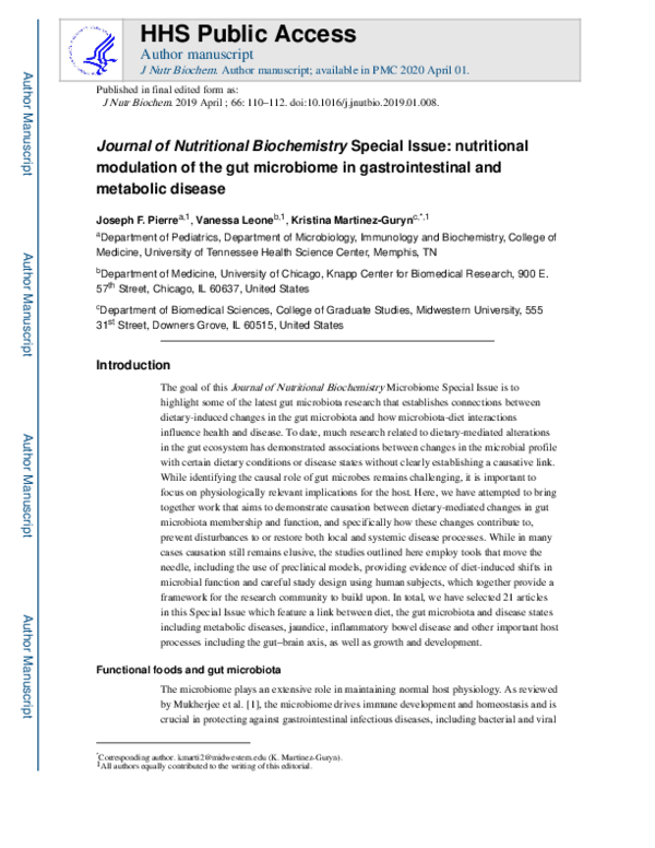 (PDF) Journal of nutritional biochemistry special issue: Nutritional ...