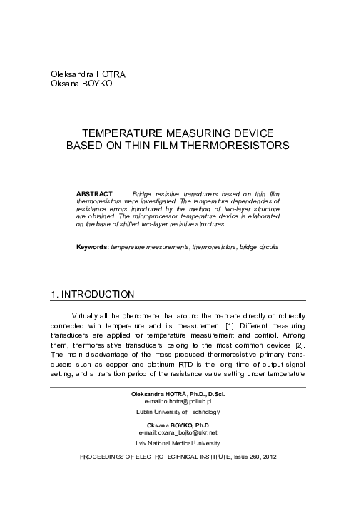 (PDF) Temperature Measuring Device Based on Thin Film Thermoresistors