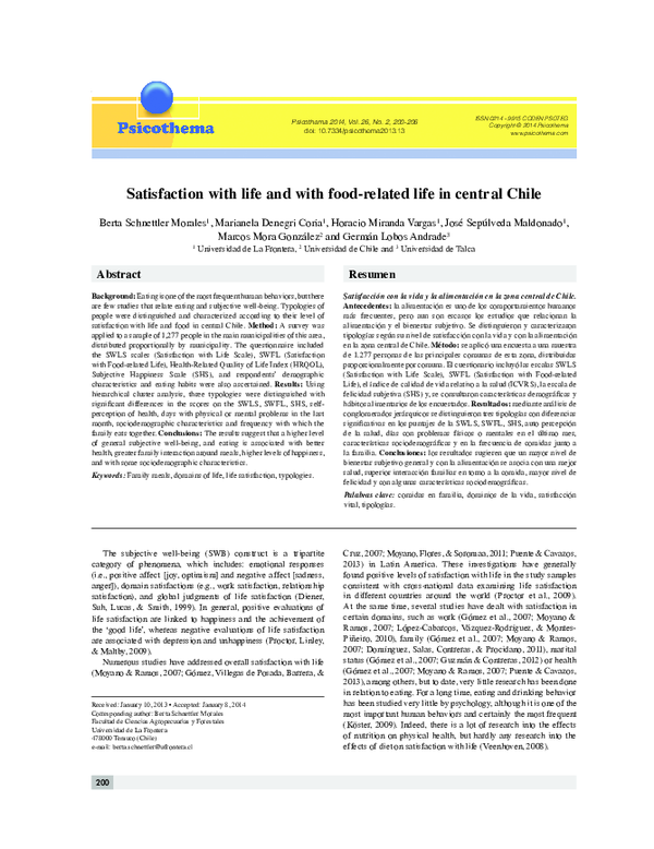 (PDF) Life and Food Satisfaction in Central Chile