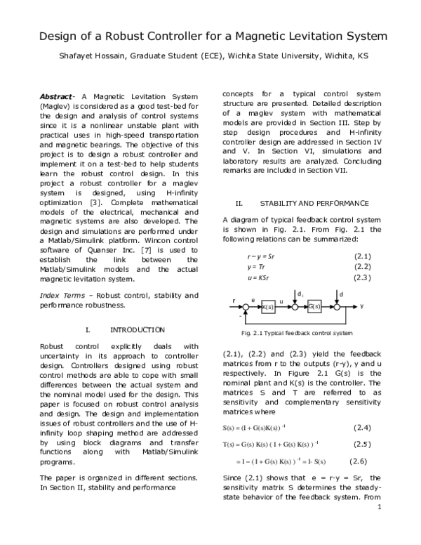 (PDF) Design of a Robust Controller for a Magnetic Levitation System