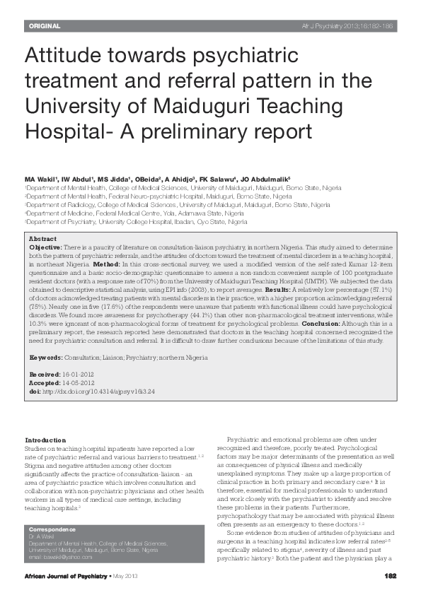 (PDF) Attitude towards psychiatric treatment and referral pattern in ...