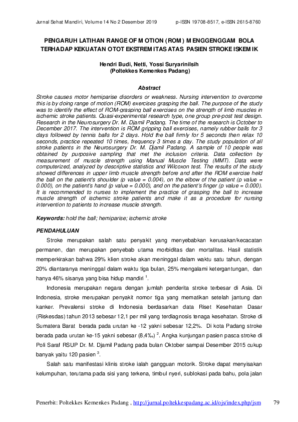 (PDF) Pengaruh Latihan Range Of Motion (ROM) Menggenggam Bola Terhadap Kekuatan Otot Ekstremitas ...