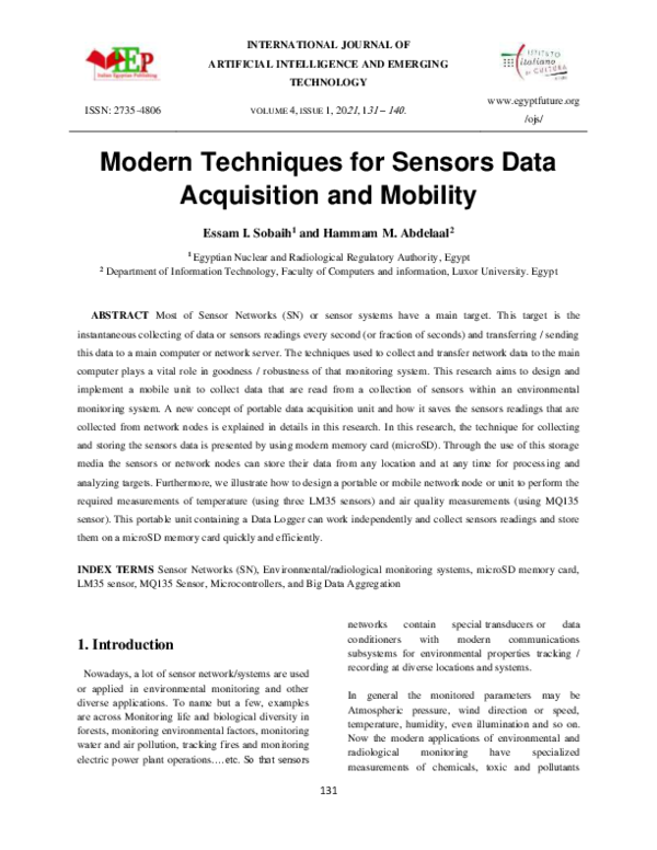 (PDF) Modern Techniques for Sensors Data Acquisition and Mobility | Essam Sobaih - Academia.edu