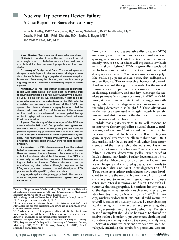 (PDF) Nucleus Replacement Device Failure