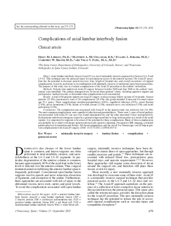(PDF) Complications of axial lumbar interbody fusion