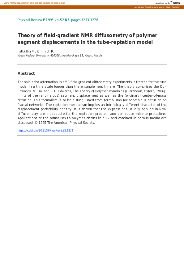 Pdf Theory Of Field Gradient Nmr Diffusometry Of Polymer Segment