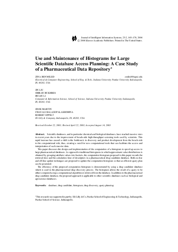 (PDF) Use and Maintenance of Histograms for Large Scientific Database ...