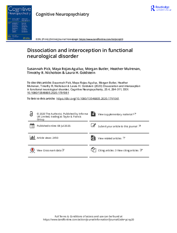 (PDF) Dissociation and interoception in functional neurological disorder
